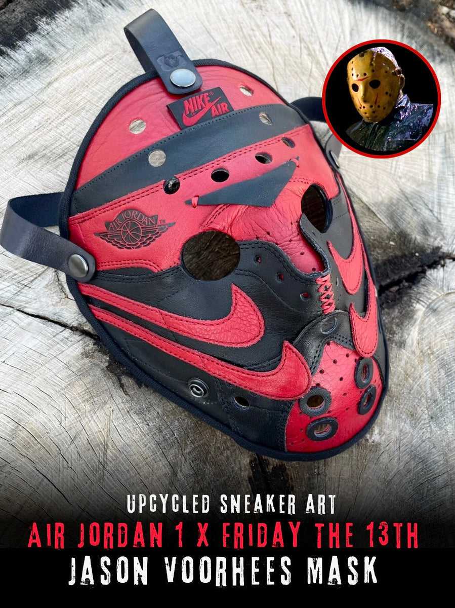 Upcycled Sneaker Art: Air Jordan 1 x Jason Voorhees Upcycled Mask ...